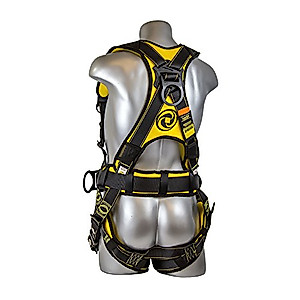 Guardian Fall Protection 21030 Cyclone Construction Harness with QC Chest/TB Leg/TB Waist Belt/Side D-Rings, Black/Yellow, Medium/Large