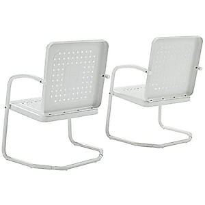 Crosley Furniture Bates 2-Piece Outdoor Chair Set, Retro Metal Patio Chairs for Dining, Porch, Deck, Balcony, White Gloss