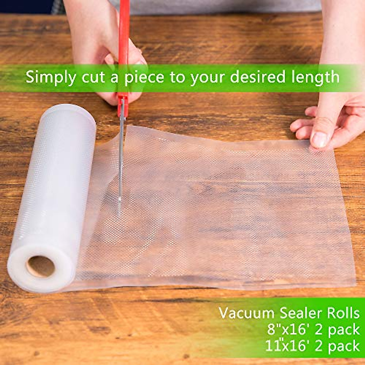 ILokey Vacuum Sealer Bags Rolls, 2 Rolls 8”x 16.5' and 2 Rolls 11”x 16.5', Sealer Bags for Food Storage, Commercial Grade Food Saver Bags, Heavy Duty Embossed and Custom-Sized Design, BPA-Free, Perfect for Sous Vide (2 Pack 8" x 16.5' and 2 Pack 11" x 16.