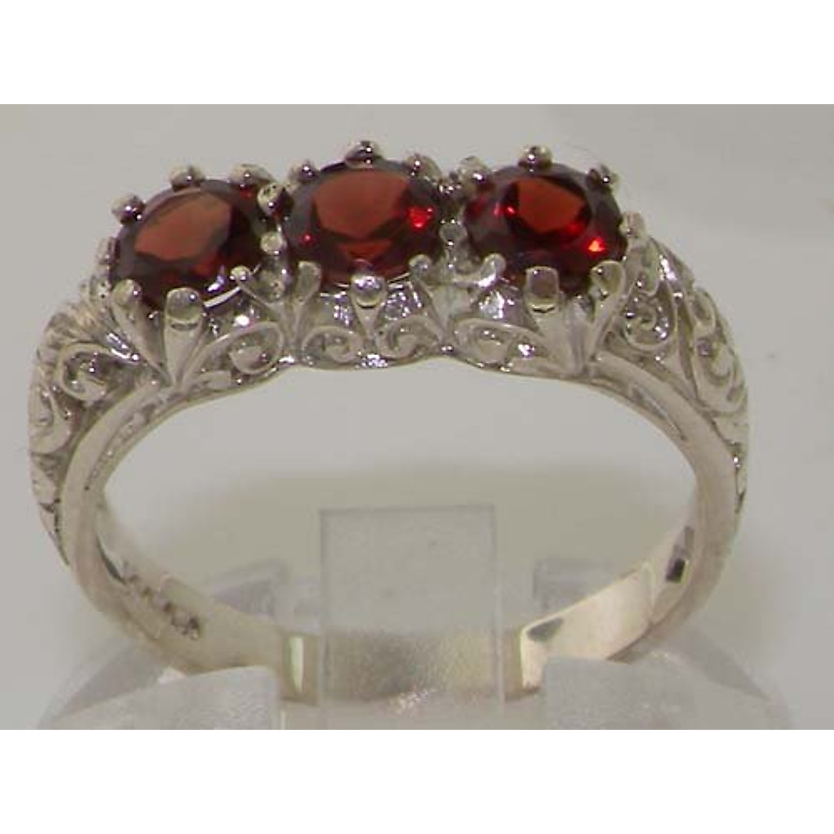 925 Sterling Silver Natural Garnet Womens Trilogy Ring - Size 11.75