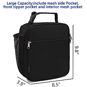 FlowFly Kids Lunch Box Insulated Letter Print Soft Bag Mini Cooler Back to School Thermal Meal Tote Kit for Girls, Boys, Black