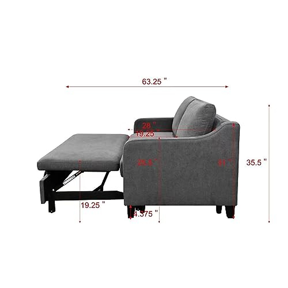 ERYE Upholstered Futon Daybed Loveseat Sofa Convertible Sleeper Couch Bed for Apartment Office Home Loft Living Room, Functional 2 Seaters Sofá W/Pull Out SofabedDark Gray Queen Size with Pillows
