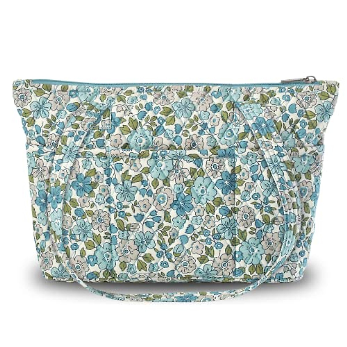 Bella Taylor Country Floral Feedsack Collection, Quilted Cotton Small Shoulder Tote Bag with Zipper for Women, Delicate Floral Blue
