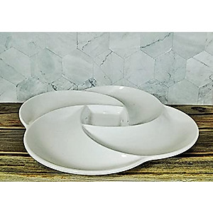 1 Ecology Reusable Non Disposable White Veggie Tray for Partys. 13 in, Unbreakable Melamine Not Plastic. Appetizer Sectioned Platter. Vegetables and Fruits. Chip and Dip Serving Dish for entertaining.