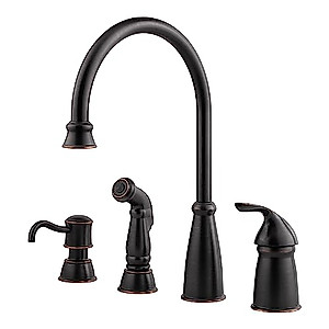 Pfister Avalon Kitchen Sink Faucet with Side Sprayer and Soap Dispenser, Single Handle, High Arc, Tuscan Bronze Finish, GT264CBY