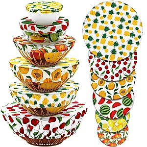 Chengu 12 Pcs Reusable Bowl Covers Bulk Elastic Cloth Fabric Bowl Cover for Bread Proof Rising Sourdough 5 Size Dish Food Stretchy Storage Cover for Leftovers Kitchen Container