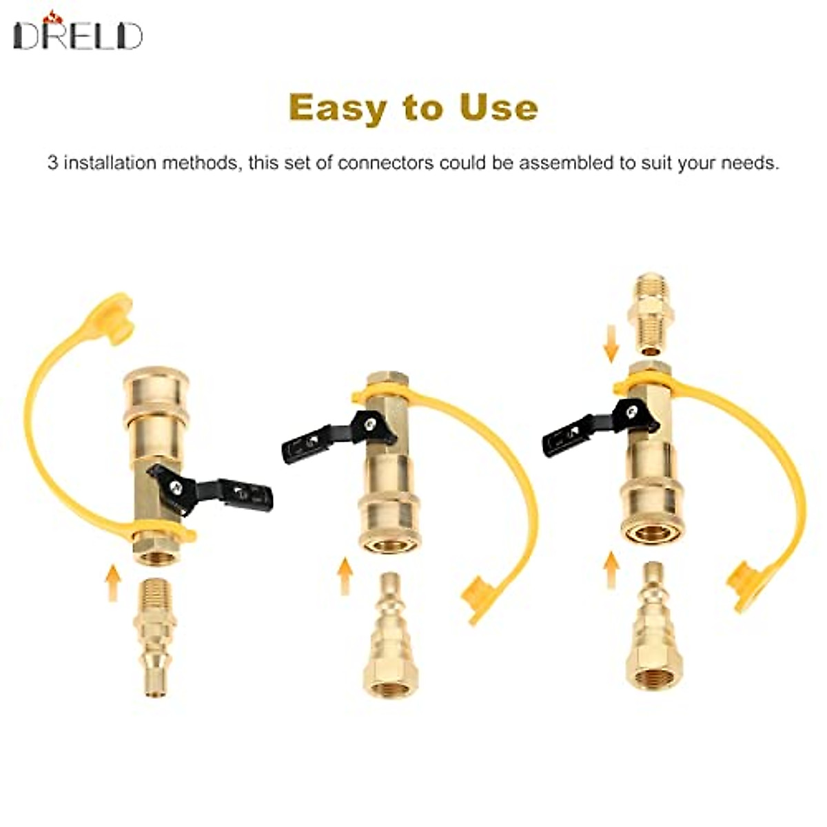 1/4” RV Quick Connect Propane Adapter Shutoff Valve and Full Flow Plug Kit, with 3/8” Male Flare Fitting to Quick-Release Connection for Pressure Regulator or Hook RV Hose Pipe Lines, Gas BBQ Grill