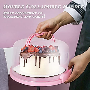 Garmeinea Cake Carrier Cupcake Containers with Lid and Handle Portable Storage & Transport Container Holder 10” Cake Stand for Cake Cupcakes Nuts Pies Muffins Cookies Fruit Pink