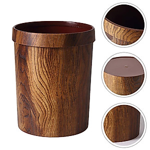NOLITOY Wooden Trash Can, Round Rubbish Bin Simulation Wood Waste Bins Retro Wastebasket for Bathrooms Kitchen Home Office