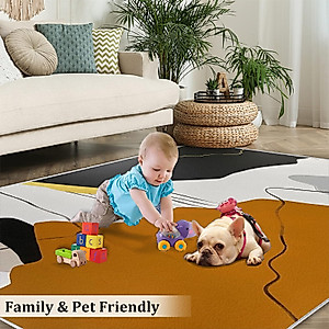 Abstract Orange White Gray Painting Area Rug, Nordic Retro Simplicity Rugs for Living Room, Low Pile Machine Washable Non-Slip Carpet for Room Sofa Home Decor Floor Mat - 4 ft x 5 ft