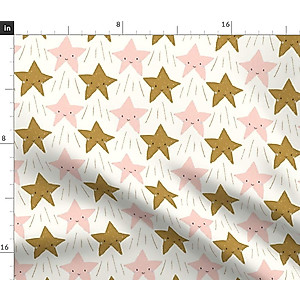 Spoonflower Fabric - Stars Pink Gold Star Smile Cute Printed on Petal Signature Cotton Fabric by The Yard - Sewing Quilting Apparel Crafts Decor