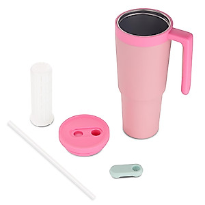 Fijinhom 40 oz Tumbler with Handle and Straw, Triple Layer Insulated Stainless Steel Water Bottle with Infuser, Travel Tumbler Fit Most Cupholder, Gifts for Women & Men, Pink