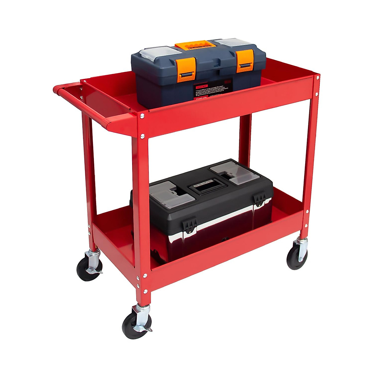 HPDMC 2-Tier Utility Cart 300lbs Capacity Heavy Duty Steel Service Cart with Wheels, Rolling Tool Cart on Wheels, Garage Tool Push Cart for Mechanic, Garage, Workshop, Warehouse, Office