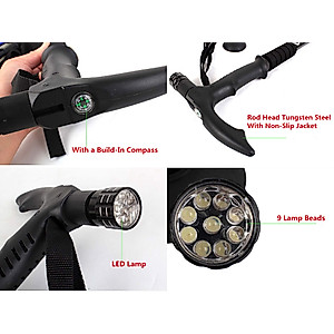 capus Aluminum Trekking Poles T-Handle Anti-Shock Telescopic Walking Cane Hiking Sticks with LED Light (Black)