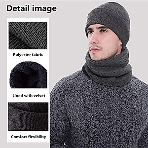 Winter Knit Beanie Hat Neck Warmer Scarf and Touch Screen Gloves Set 3 Pcs Fleece Lined Skull Cap for Men Women (Brown)