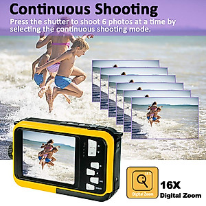 Underwater Camera Full HD 2.7K 48MP Waterproof Camera for Snorkeling Dual Screen Waterproof Camera Digital with Self-timer and 16X Digital Zoom
