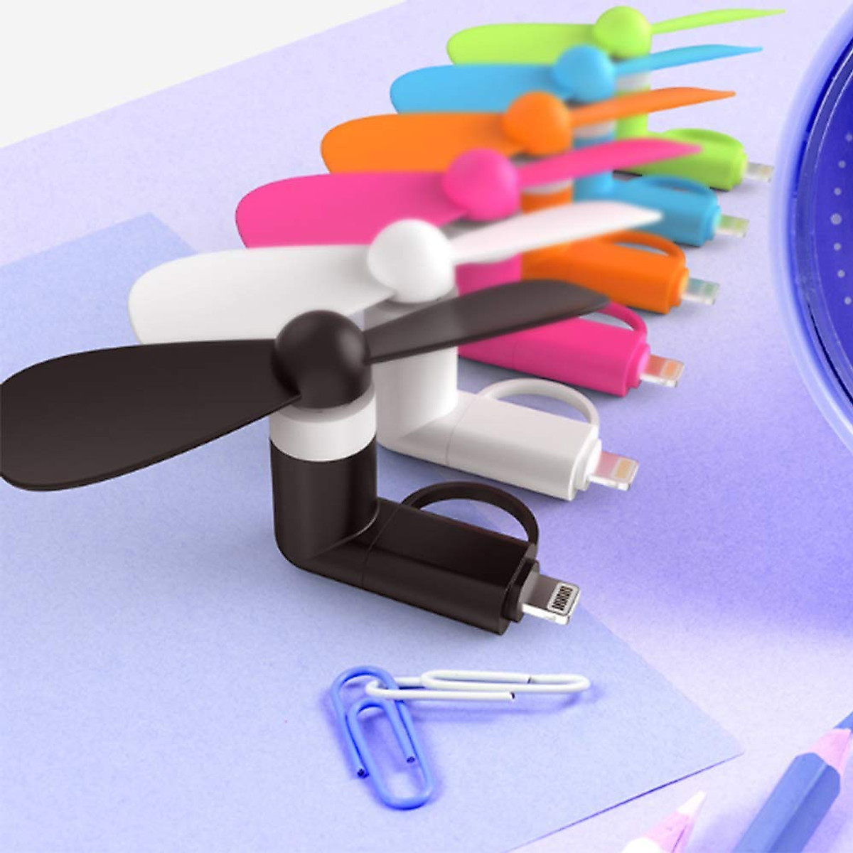 Mini Cell Phone Fan - Colorful and Powerful 2-in-1 Fan for iPhone/iPad/Android Smartphone/Tablet - Cell Phone Summer Accessories - (6-Pack)