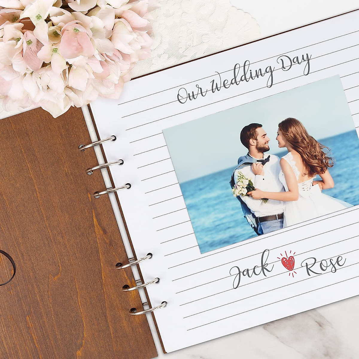 Creawoo Wooden Wedding Guest Book Reception Sign in Guestbook with Table Sign, Pen & Holder, Hardcover Memory Registry Photo Album with 90 White Pages for Wedding, Baby Shower, Birthday-11 x 8.5"