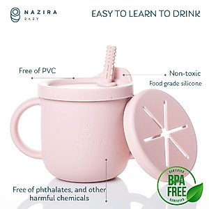 NAZIRABABY 8 Piece Baby Feeding Set Suction - Silicone Suction Bowls, Divided Plates, Straw Sippy Cup - Toddler Self Feeding Eating Utensils Set with Bibs, Spoons, Fork (Magic Mint)