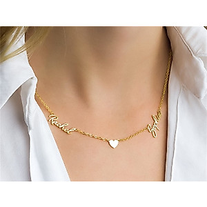 YOOSHINING Name Necklace Personalized 2 Name Necklace with Heart for Couple Double Necklace Custom Name Necklace for Women Mother Sisters Gift for Birthday Wedding Anniversary Mother's Day Gift