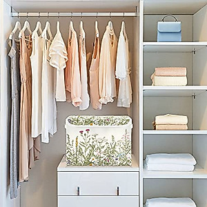 Kigai Collapsible Herbal Wildflowers Storage Basket with Lids and Handles,Storage Bins for Shelves Closet Bedroom,Office Storage