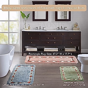 FAONIE Pretty Floral Rural Style Romantic Rose Flower Rug Shaggy Area Rugs Soft Non-Slip Doormat Floor Mat Bath Mat Bathroom Shower Rug Bedroom Living Room Carpet (Light Green, M)