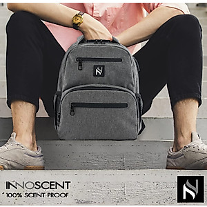 INNOSCENT Mini Smell Proof Backpack With Lock For Men/Women USB & Headphone Port (Light Grey)