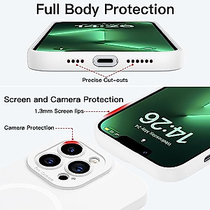MYY Magnetic for iPhone 13 Pro Max Case,Silicone Shockproof Phone Case[MagSafe-Compatible] Soft Anti-Scratch Microfiber Lining Full Camera Lens Protection Cover 6.7'' (White)