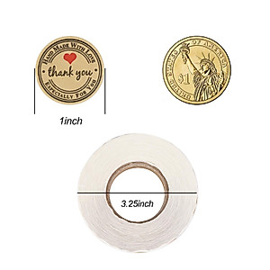 500pcs YOGET 1.5 Inch Round Handmade with Love Sticker,Thank You Stickers Roll Kraft Paper Strong Adhesive Stickers