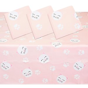Sparkle and Bash 3 Pack Cat Themed Party Tablecloth, Plastic Kitty Birthday Table Cover Decorations (Pink, 54 x 108)