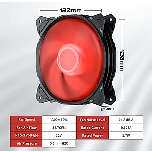 upHere Long Life 120mm 3-Pin High Airflow Quiet Edition Red LED Case Fan for PC Cases, CPU Coolers, and Radiators 3-Pack,PF120RD3-3