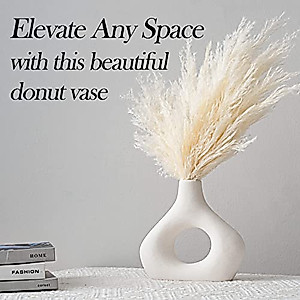 White Ceramic Vase Set of 2 for Modern Home Decor, Round Matte Donut Vases for Pampas Grass, Neutral Boho Nordic Minimalism Style Flower Vases for Living Room Wedding Dinner Table Party Office Bedroom