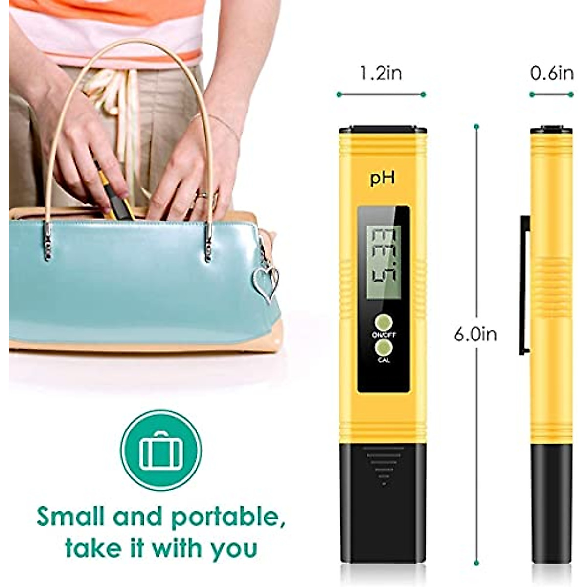 Precise Digital PH Meter, Tester with 0-14 PH Measurement Range for Household Drinking, Pool and Aquarium Water PH Tester Design with ATC Practical (Color : Yellow) Water Quality Detector