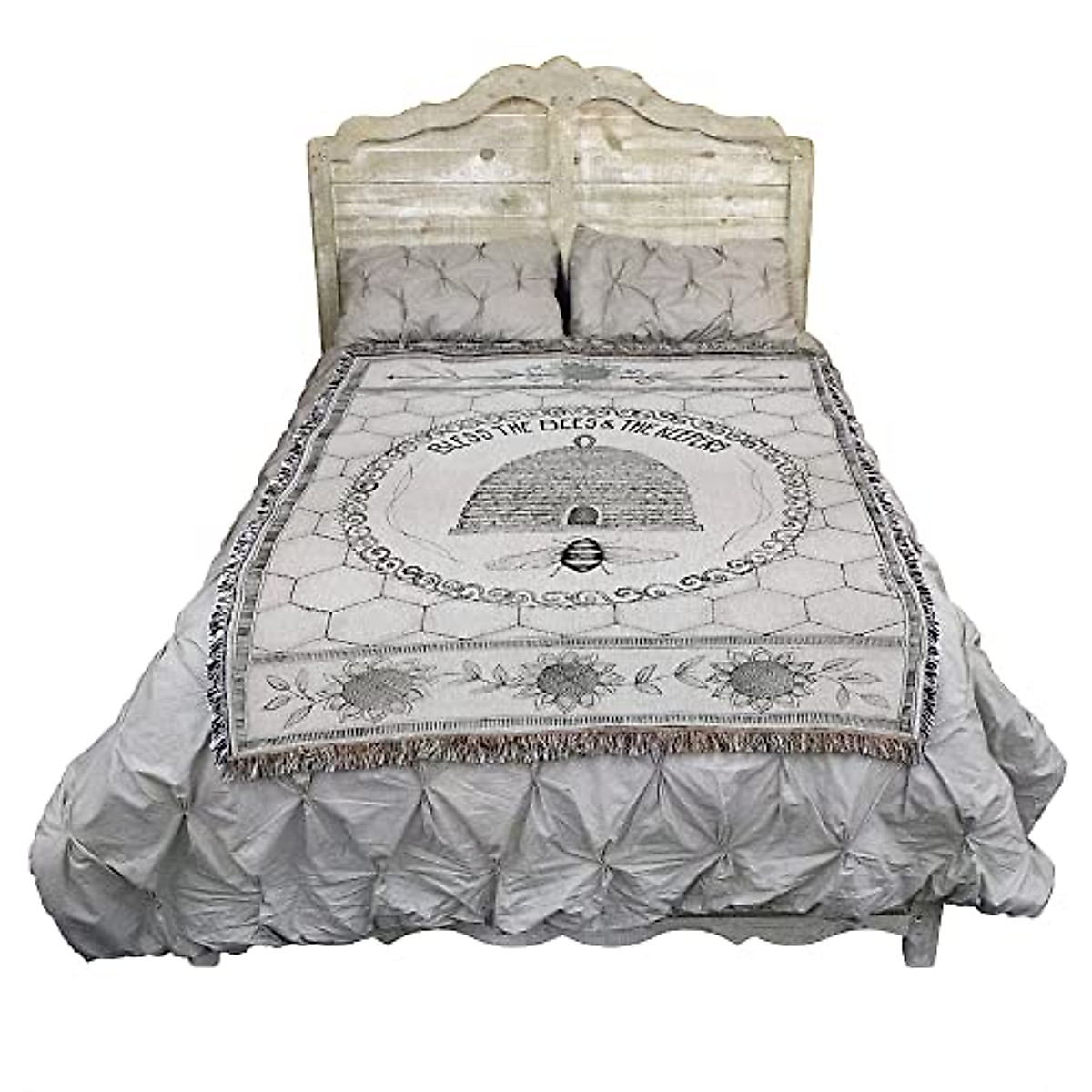 Pure Country Weavers Bless The Bees and The Keepers Blanket by Cindy Shamp - Garden Floral Gift Tapestry Throw Woven from Cotton - Made in The USA (72x54)