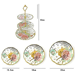 3-Layer Ceramic Cake Stand Dessert Plate Cupcake Fruit Candy Display Tower, Flower Dessert Stand, Children's Birthday Tea Party Baby Shower Serving Tray Small