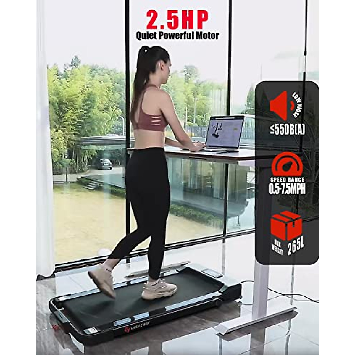 Under Desk Treadmill, 2 in 1 Foliding Treadmill, Walking Machine, Portable 2.5HP Electric Treadmill, Walking Pad, FoldableTreadmill Compact Electric Running Jogging for Home Office