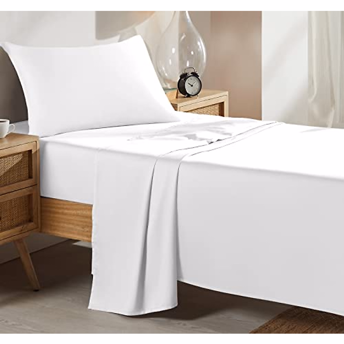 California Design Den Soft 100% Cotton Sheets Twin-XL Bed Sheet Set with Deep Pockets, 3 Pc Extra Long Twin Cooling Sheets with Sateen Weave (White)