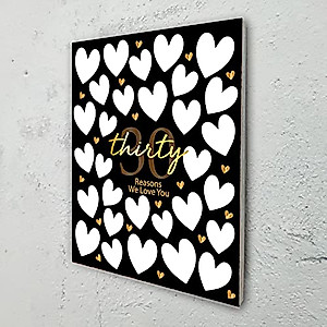 vizuzi 30th Birthday Guest Book, 30 Reasons We Love You Wood Wall Art Print 30th Birthday Party Decor Gifts Idea for Women, Sister, Her, Best Friends, Thirty Birthday Poster