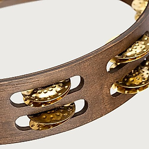 Meinl Percussion TA2V-WB 10-Inch Vintage Wood Tambourine with Double Row Hammered Brass Jingles