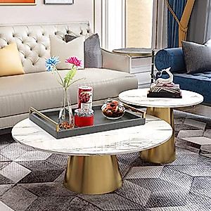 WV Decorative Tray Dark Grey Faux Shagreen Leather with Brushed Gold Stainless Steel Handle ,Serving Tray for Coffee Table, Ottoman in Living Room (Dark Grey)