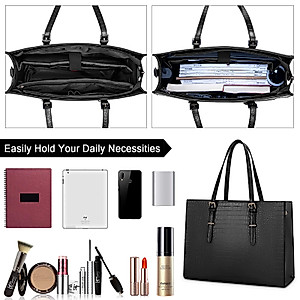 Laptop Bag for Women 15.6 inch Laptop Tote Bag Leather Classy Computer Briefcase for Work Waterproof Handbag Professional Shoulder Bag Women Business Office Bag Purse 2pcs Set (Dark Black)