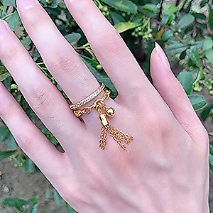 CSIYANJRY99 Layered Chain Tassel Finger Ring,Bohemian Retro Cubic Zirconia Knuckle MIDI Stacking Open Ring for Women