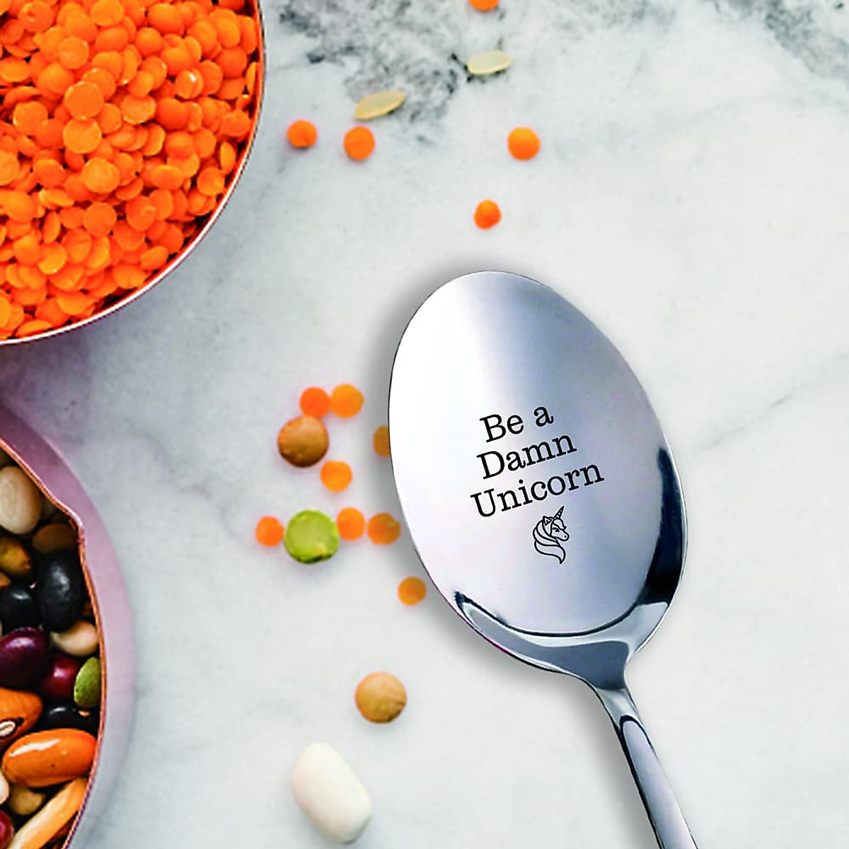 Be a Damn Unicorn,Funny Engraved Stainless Spoon,Coffee/Tea/Ice Cream/Dessert/Cereal Spoon for Women Men,Inspirational Saying,Unicorn Lover gift ideas ,Unicorn Gift,Christmas Gifts