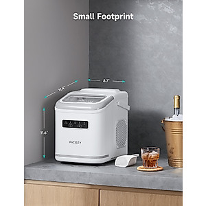 HiCOZY Countertop Ice Maker with Handle, Ice in 6Mins, 26 lbs/Day, Portable Ice Maker Machine with Self-Cleaning for Apartment/Under Cabinet/Kitchen/Office/Camping/RV/Home Bar（White）