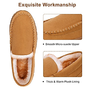 festooning Slippers for Men Mens Moccasin Slippers Fuzzy Memory Foam House Shoes Indoor Outdoor Rubber Sole Beige 10M