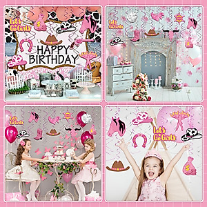LETRAN 44 Pcs Western Cowgirl Party Decorations Lets Go Girls Hanging Decorations Hot Pink Cowgirl Party Hanging Swirl Supplies for Women Girls Birthday Disco Bachelorette Party Decor