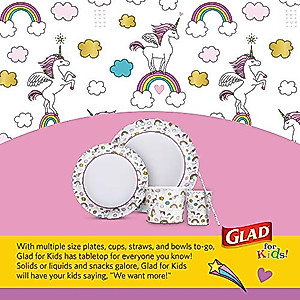 Glad for Kids Paper Plates, Small Round Paper Plates with Cute Designs for Kids Heavy Duty Disposable Soak Proof Microwavable Paper Plates for All Occasions, Unicorns, 7 Inch, 20 Count