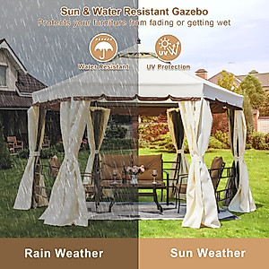 Outdoor Pop up Canopy Tent Gazebo,10x12 Double Roof Outdoor Pergola Tent Steel Frame gazebo curtains outdoor waterproof with Curtains and Mosquito Netting for Patio Garden Backyard Lawn Deck Yard