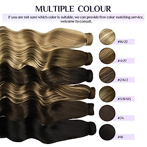 DOORES Hair Extensions Ponytail Extensions Human Hair Balayage Dark Brown to Chestnut Brown 18 Inch 80g Wrap Around Ponytail Remy Hair Extensions Clip in Straight with Magic Paste Heat Resistant