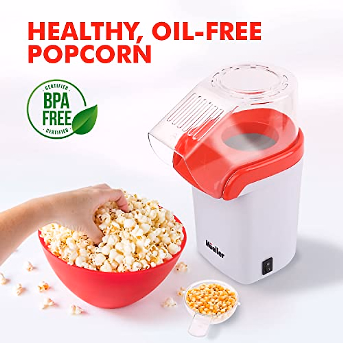 Mueller Ultra Pop, Hot Air Popcorn Popper, Electric Pop Corn Maker, Healthy and Quick Snack, No Oil Needed with Measuring/Butter Cup